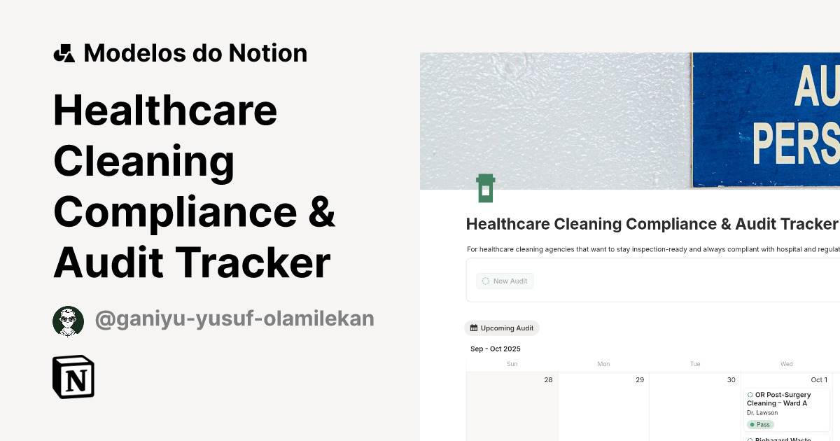 Modelo Healthcare Cleaning Compliance & Audit Tracker | Marketplace do ...