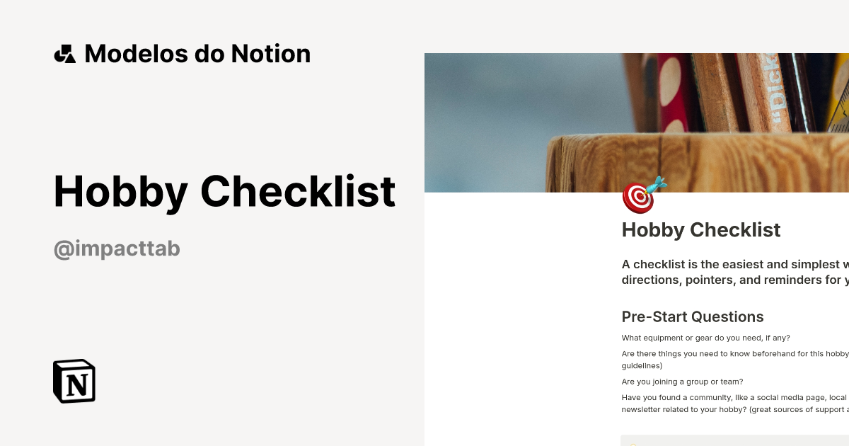 Hobby Checklist Modelo por Impact Tab (@impacttab) | Marketplace do Notion