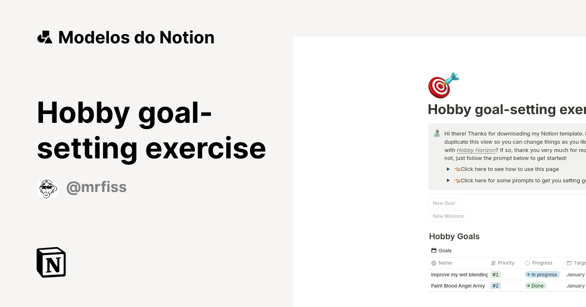 Modelo Hobby goal-setting exercise | Marketplace do Notion