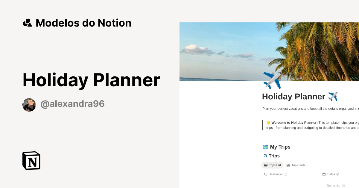 Modelo Holiday Planner | Marketplace do Notion