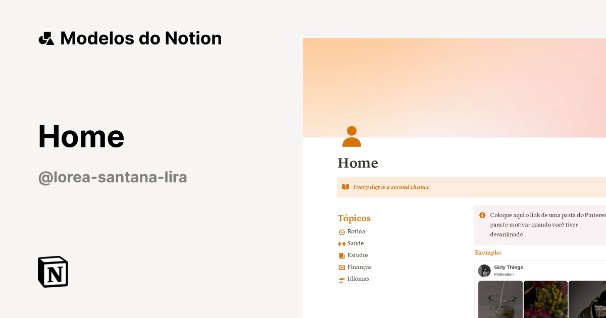 Modelo Home | Marketplace do Notion