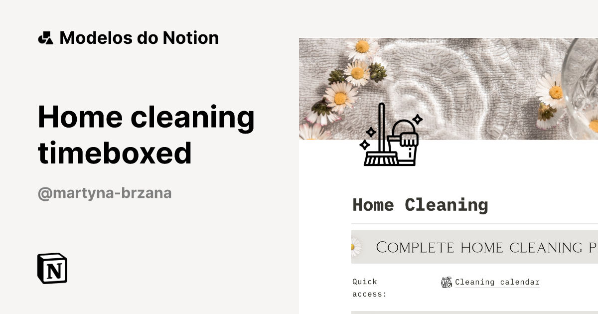 Modelo Home cleaning timeboxed | Marketplace do Notion