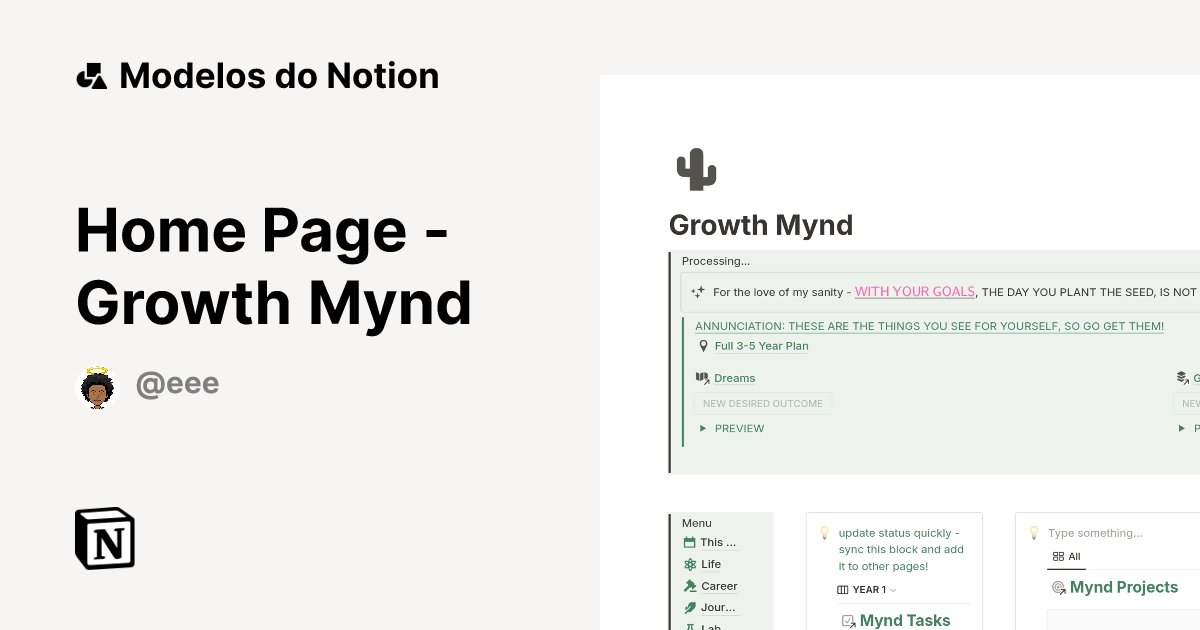 Modelo Home Page - Growth Mynd | Marketplace do Notion