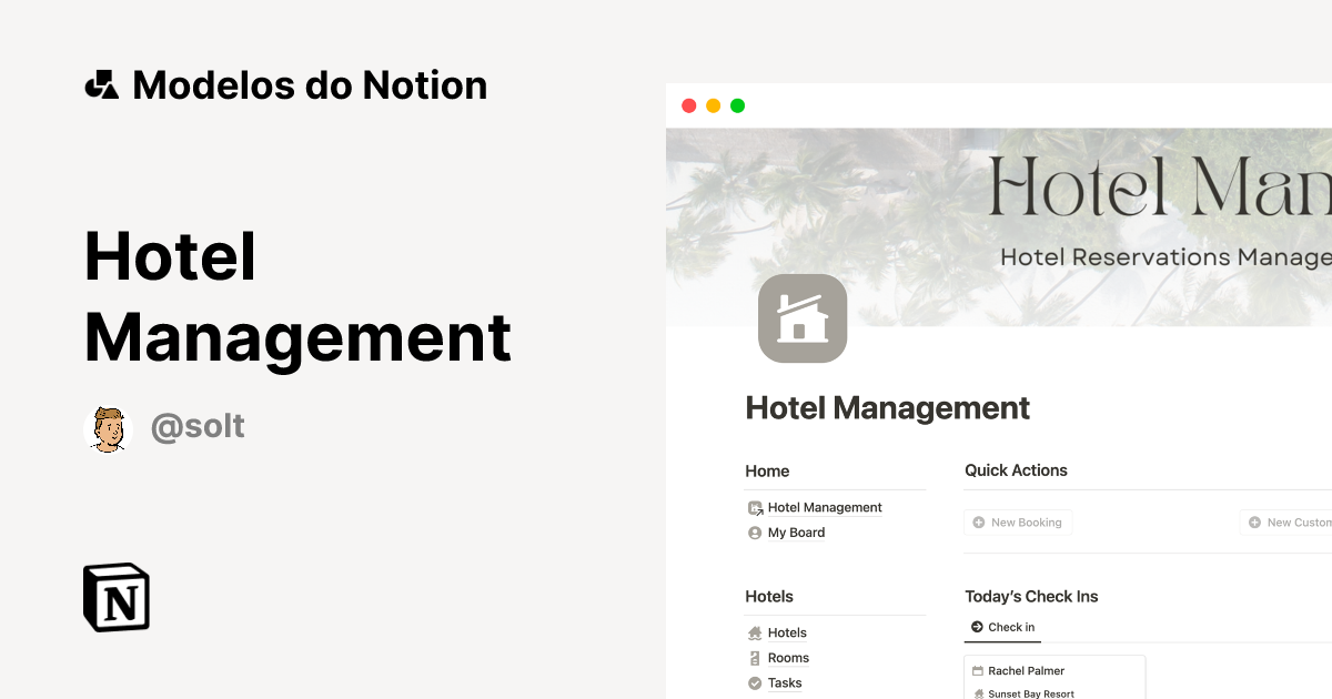 Modelo Hotel Management | Marketplace do Notion