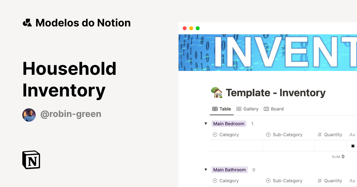 Household Inventory Modelo por Robin Green | Marketplace do Notion