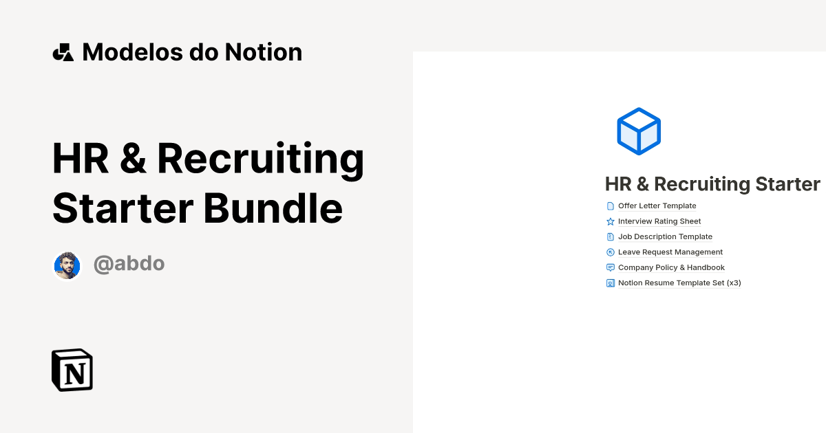Modelo HR & Recruiting Starter Bundle | Marketplace do Notion