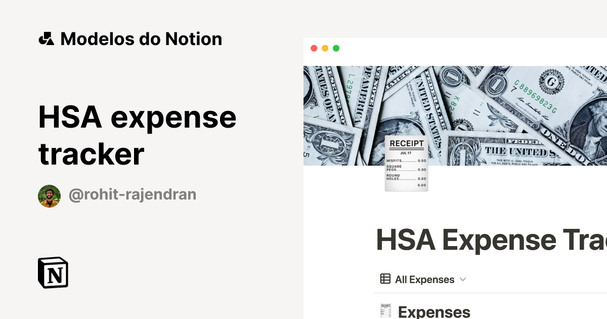 Modelo HSA expense tracker | Marketplace do Notion