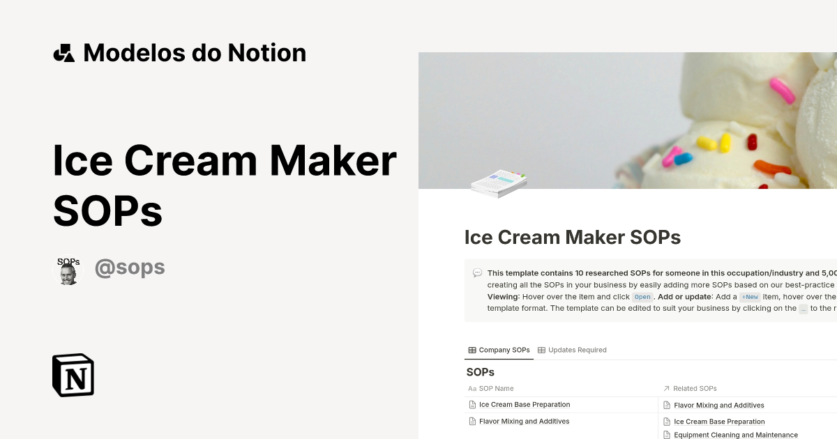 Modelo Ice Cream Maker SOPs | Marketplace do Notion