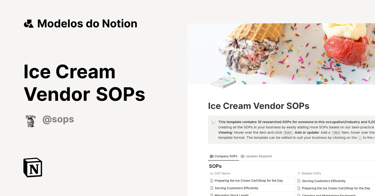Modelo Ice Cream Vendor SOPs | Marketplace do Notion