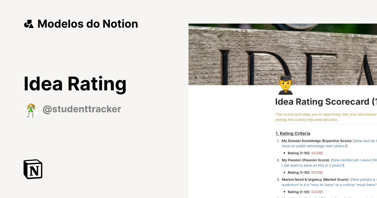 Idea Rating Modelo por sgm5003 | Marketplace do Notion
