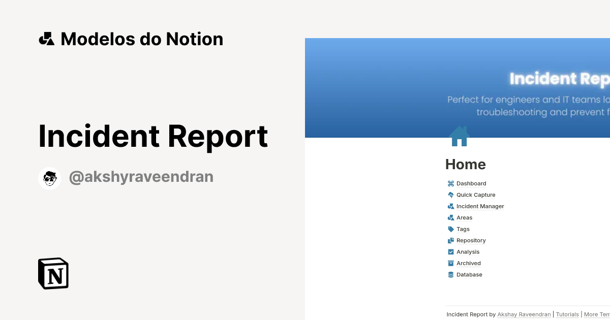Incident Report Modelo por Akshay Raveendran | Marketplace do Notion