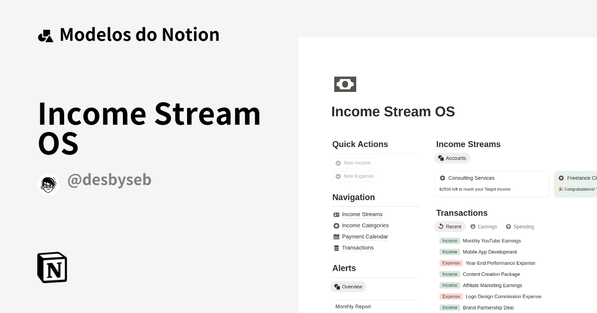 Income Stream OS Modelo por desbyseb | Marketplace do Notion