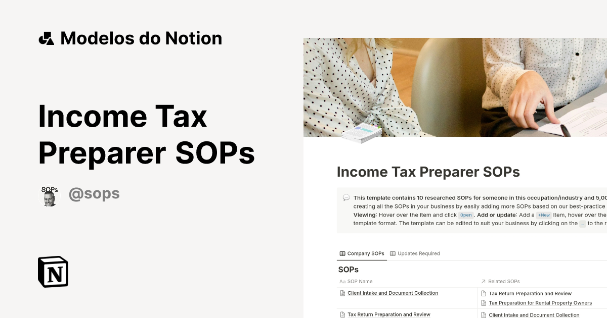Modelo Income Tax Preparer SOPs | Marketplace do Notion