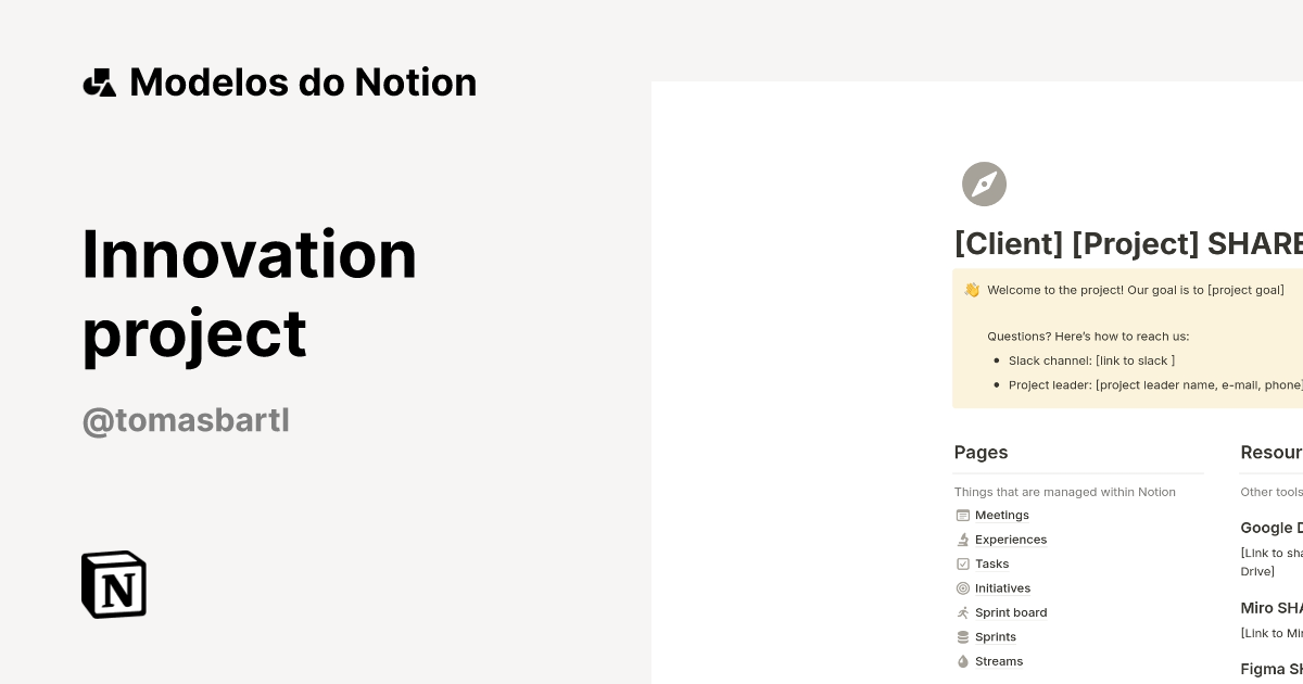 Modelo Innovation project | Marketplace do Notion