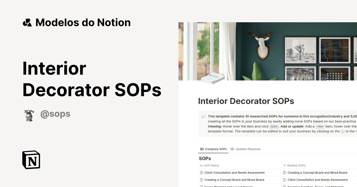 Interior Decorator SOPs Modelo por SOPs | Marketplace do Notion
