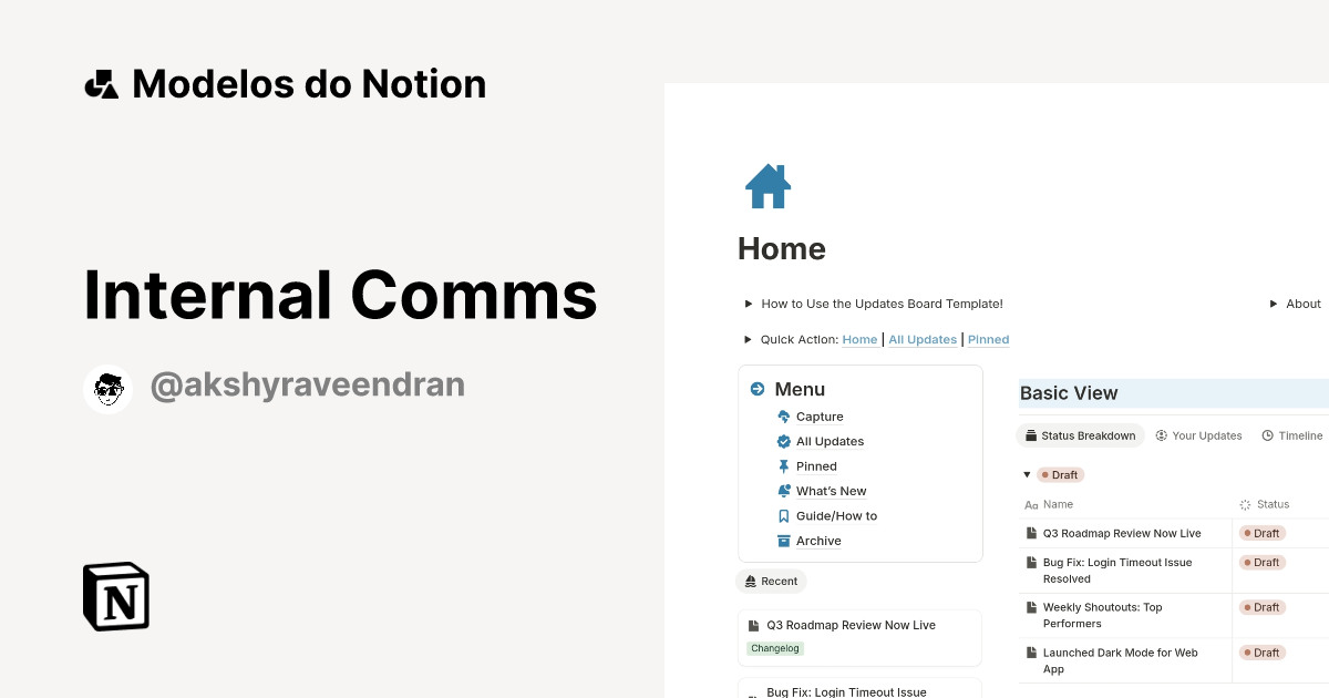 Modelo Internal Comms | Marketplace do Notion
