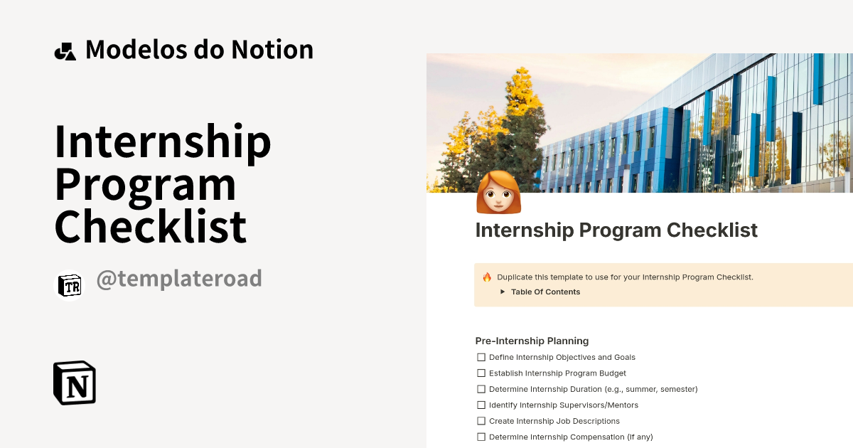 Modelo Internship Program Checklist | Marketplace do Notion