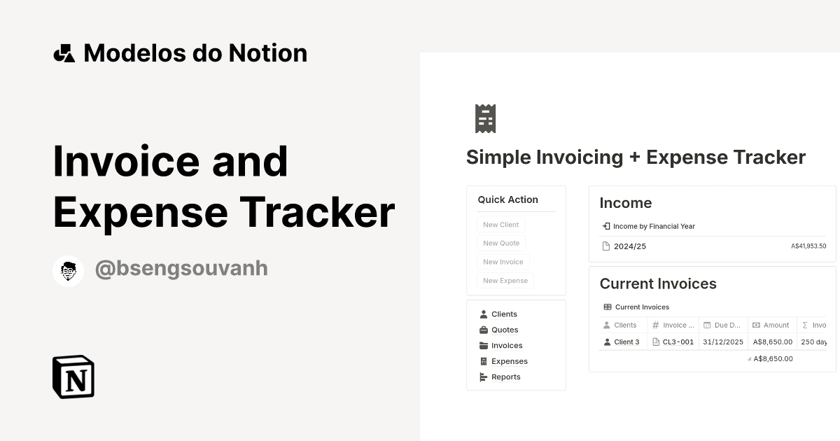 Invoice and Expense Tracker Modelo por Ben Sengsouvanh | Marketplace do Notion