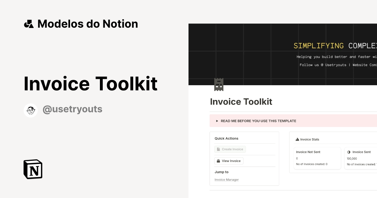 Modelo Invoice Toolkit | Marketplace do Notion