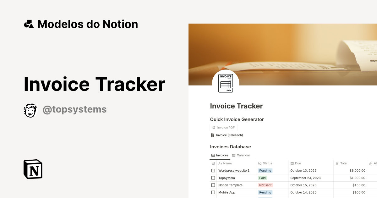 Modelo Invoice Tracker | Marketplace do Notion
