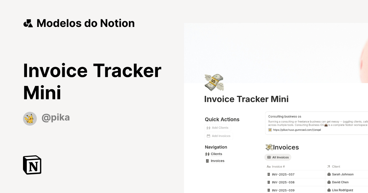 Modelo Invoice Tracker Mini | Marketplace do Notion