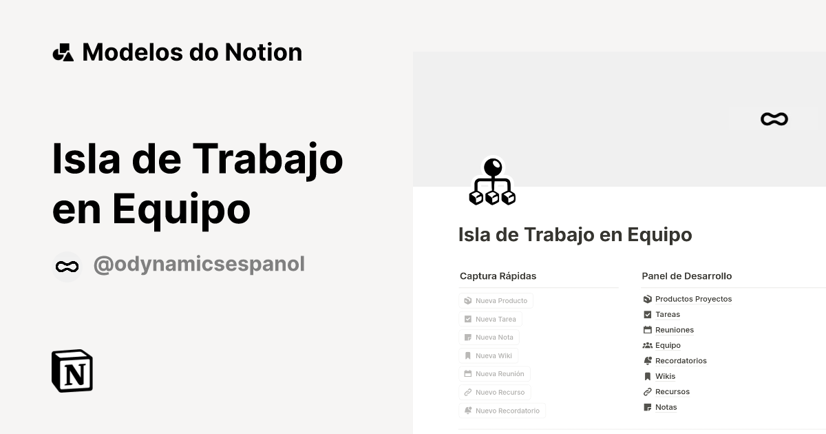 Isla de Trabajo en Equipo Modelo por O2 Dynamics | Marketplace do Notion