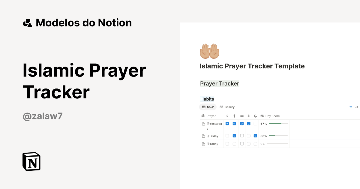 Islamic Prayer Tracker Modelo por zaid | Marketplace do Notion