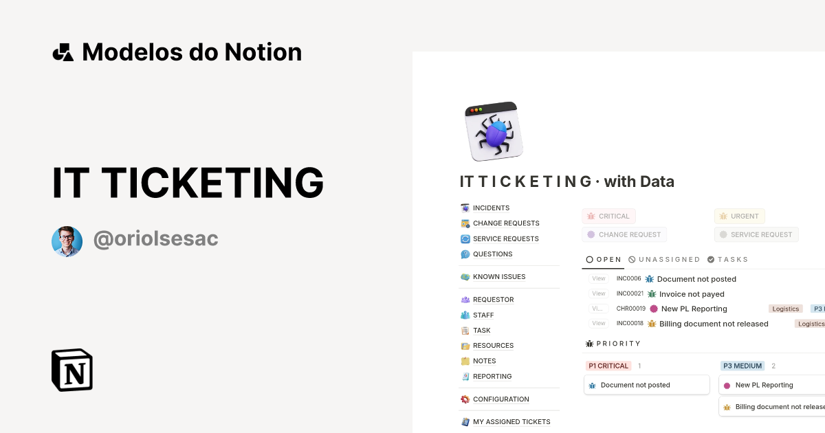 Modelo IT TICKETING | Marketplace do Notion