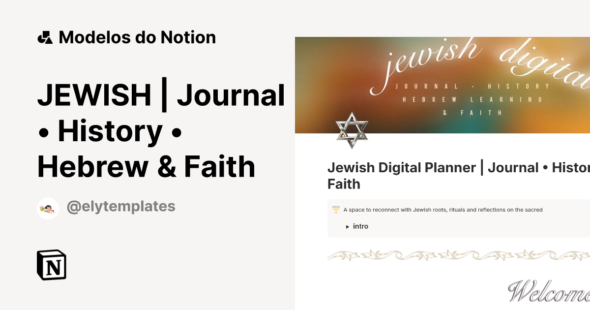Modelo JEWISH | Journal • History • Hebrew & Faith | Marketplace do Notion