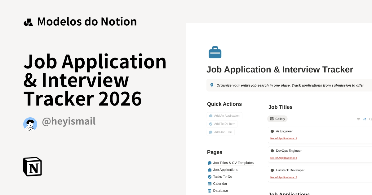 Job Application & Interview Tracker 2026 Modelo por heyismail ...