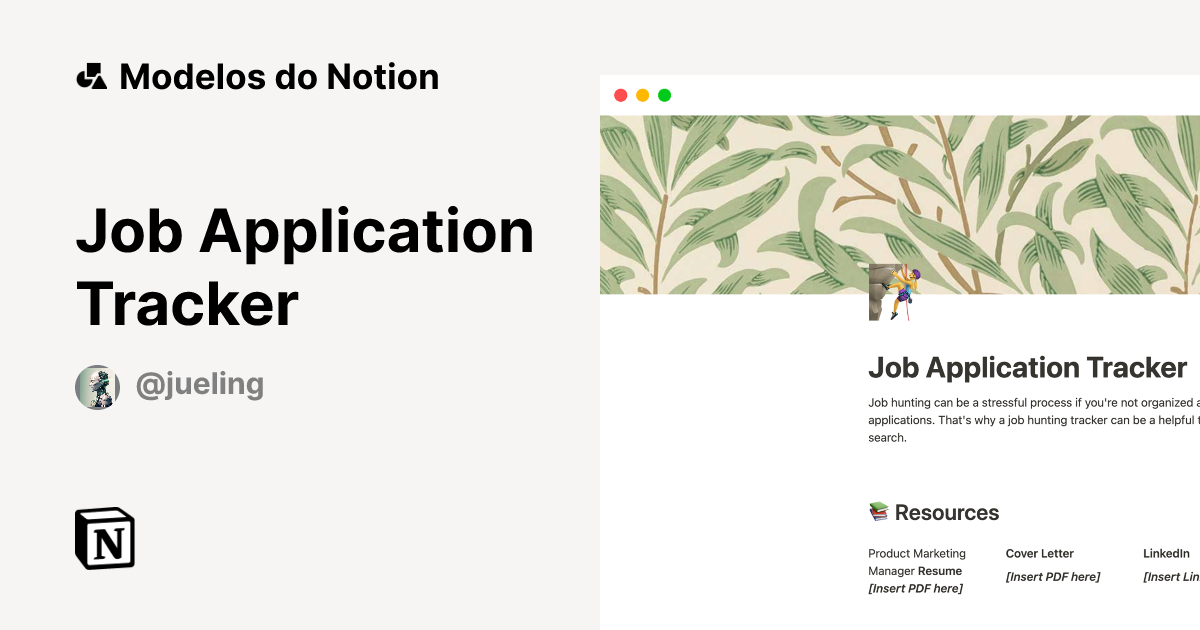 Job Application Tracker Modelo por Jueling [Joy] | Marketplace do Notion