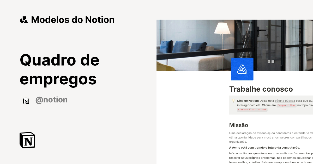 Quadro de empregos Modelo por Notion | Marketplace do Notion
