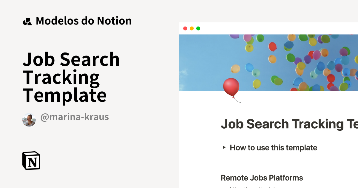 Job Search Tracking Template Modelo por Marina Kraus | Marketplace do ...