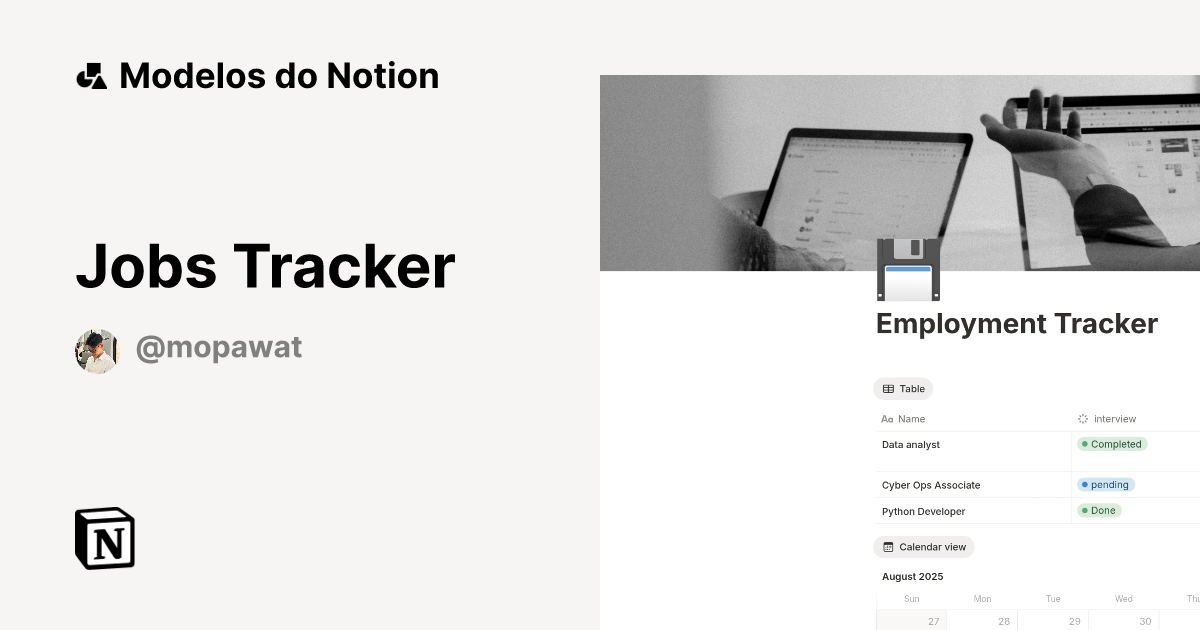 Modelo Jobs Tracker | Marketplace do Notion