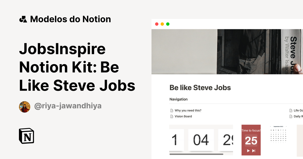 Modelo JobsInspire Notion Kit: Be Like Steve Jobs | Marketplace do Notion