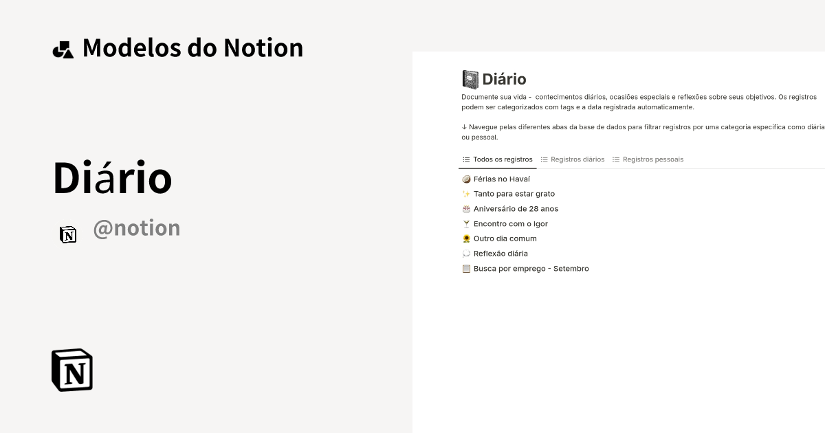 Diário Modelo por Notion | Marketplace do Notion