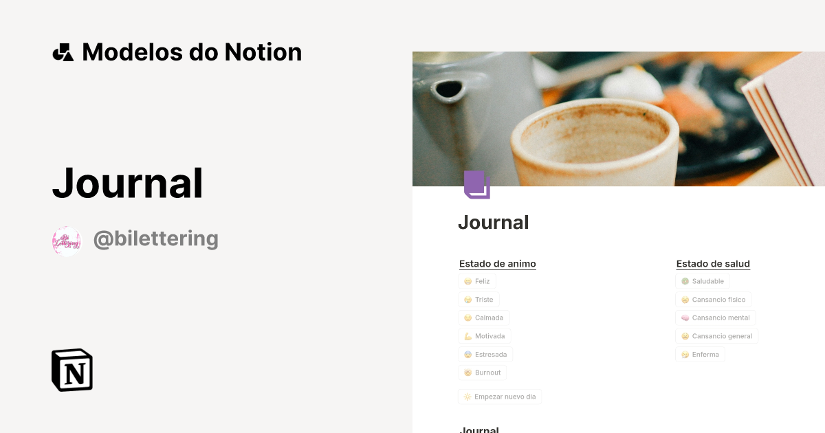 Journal Modelo por Bi.lettering | Marketplace do Notion