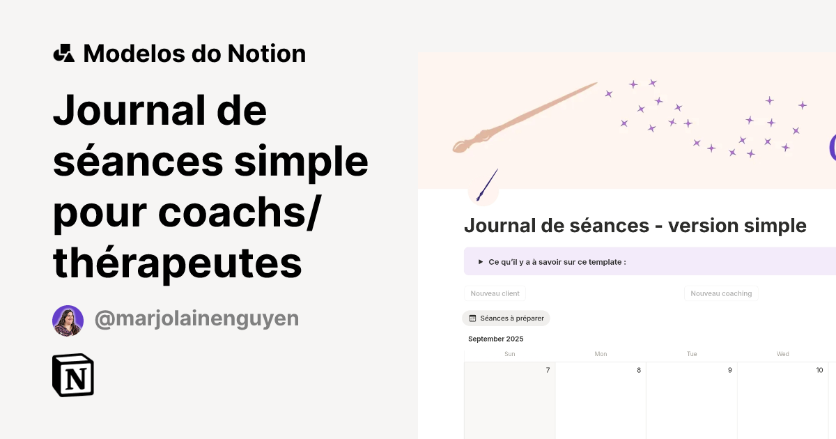 Modelo Journal de séances simple pour coachs/thérapeutes | Marketplace ...