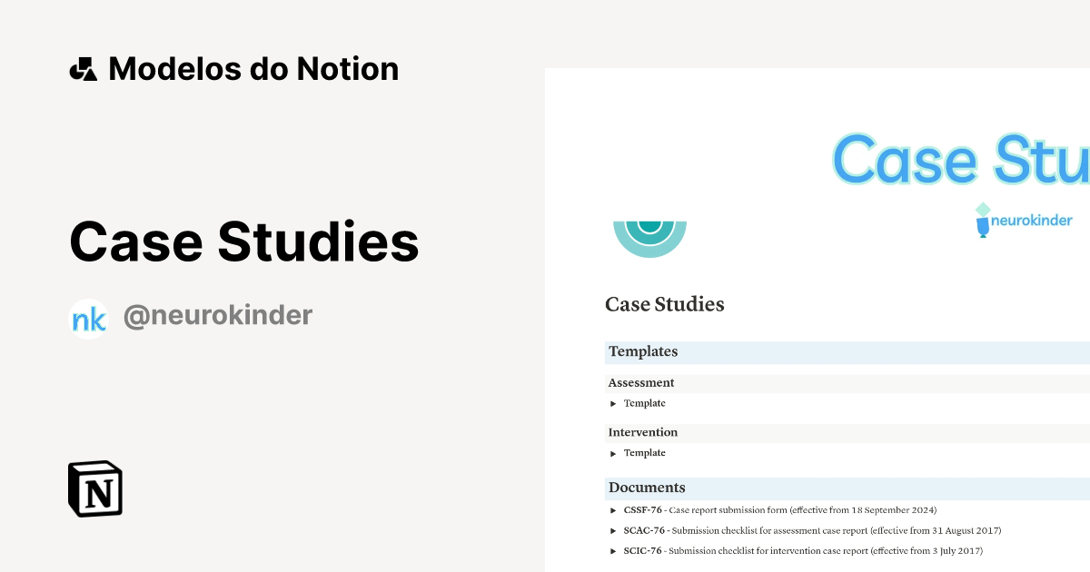Case Studies Modelo por Neurokinder | Marketplace do Notion