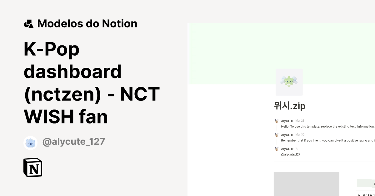 K-Pop dashboard (nctzen) - NCT WISH fan Modelo por AlyCUTE | Marketplace do Notion