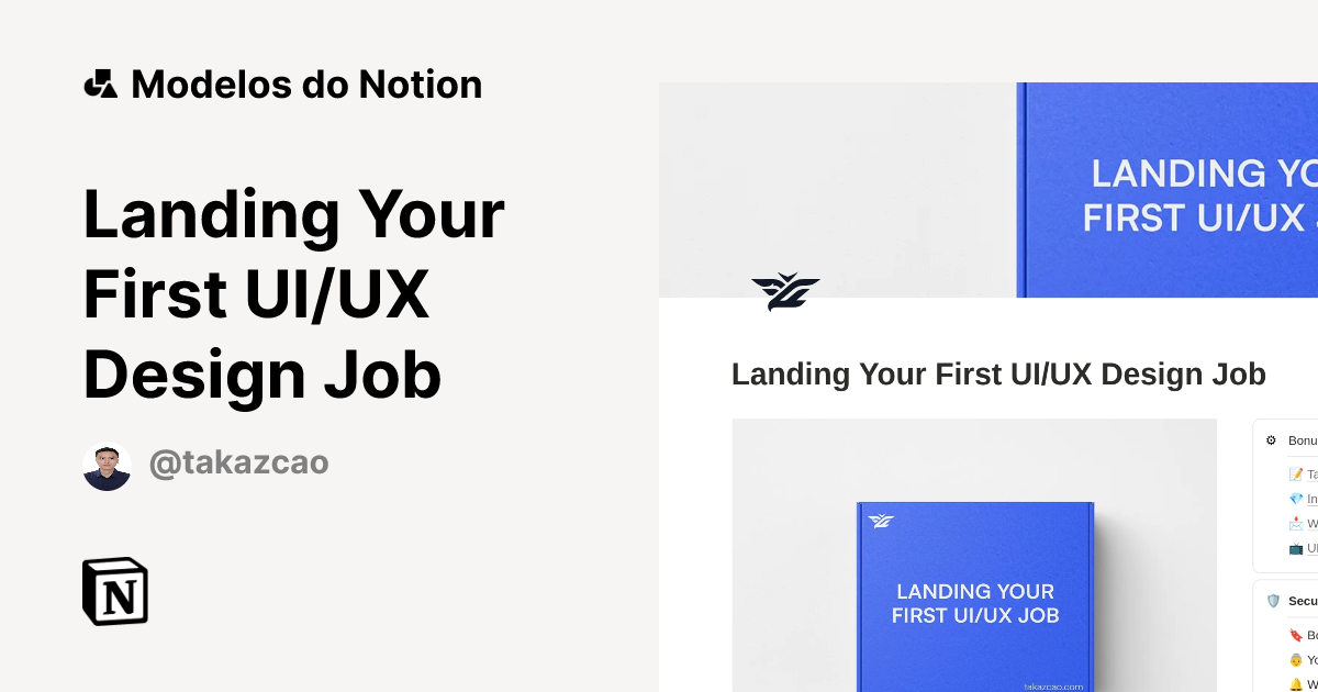 Modelo Landing Your First UI/UX Design Job | Marketplace do Notion