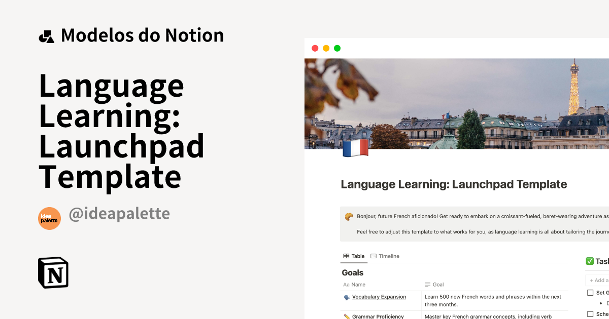 Modelo Language Learning: Launchpad Template | Marketplace do Notion