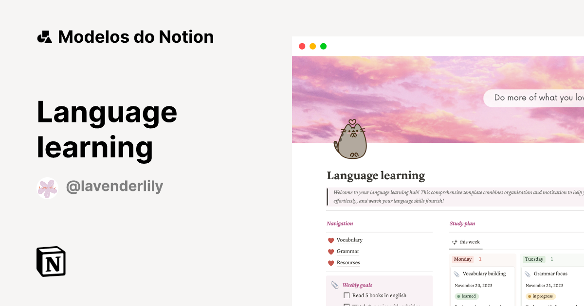 Modelo Language learning | Marketplace do Notion