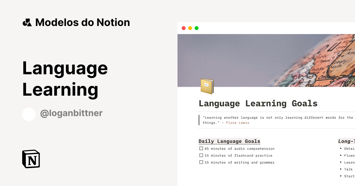 Modelo Language Learning | Marketplace do Notion