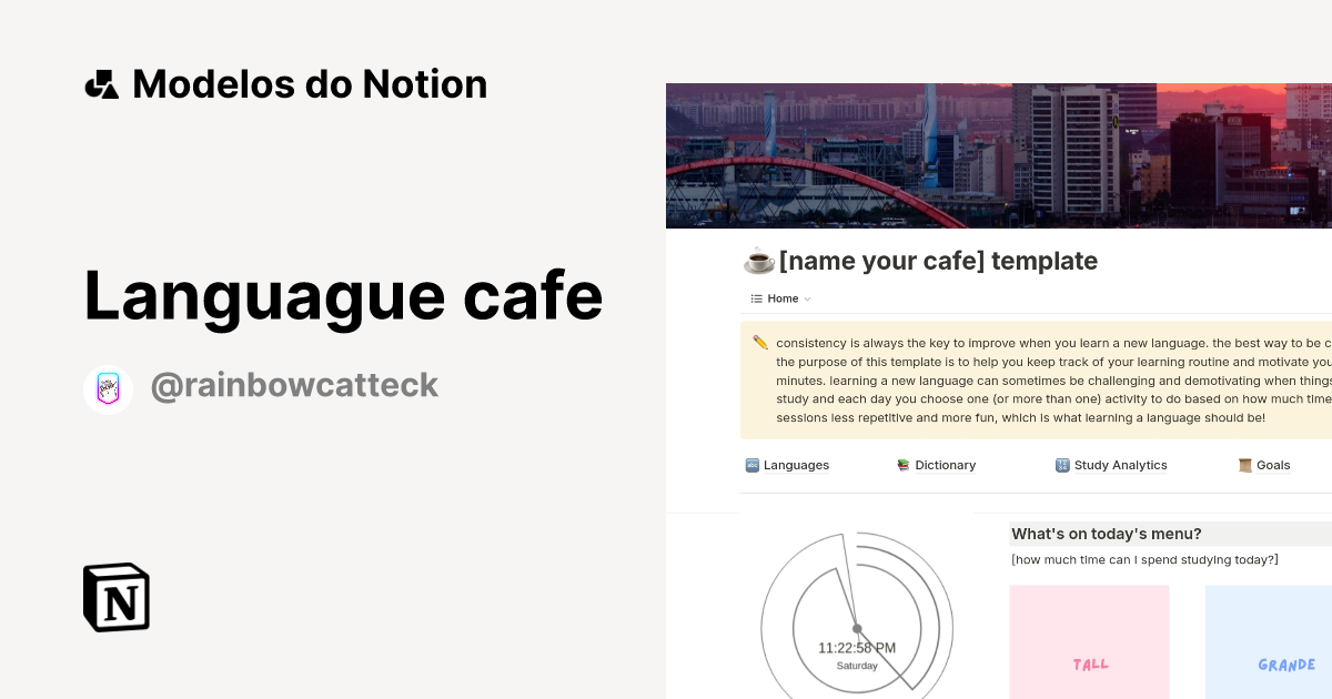 Languague cafe Modelo por RainbowCatTeck | Marketplace do Notion