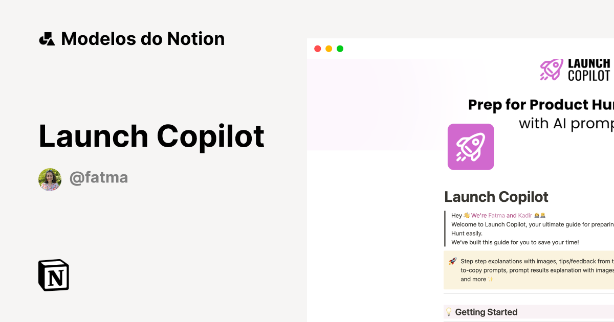 Launch Copilot Modelo por Fatma Kiraz | Marketplace do Notion