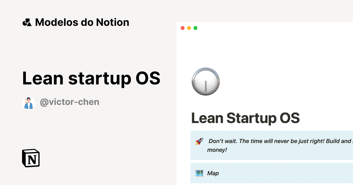 Lean startup OS Modelo por Victor Chen | Marketplace do Notion