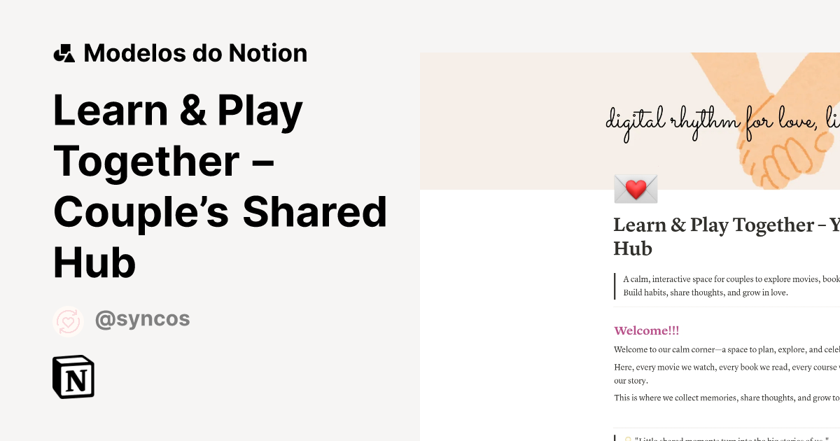 Modelo Learn & Play Together – Couple’s Shared Hub | Marketplace do Notion