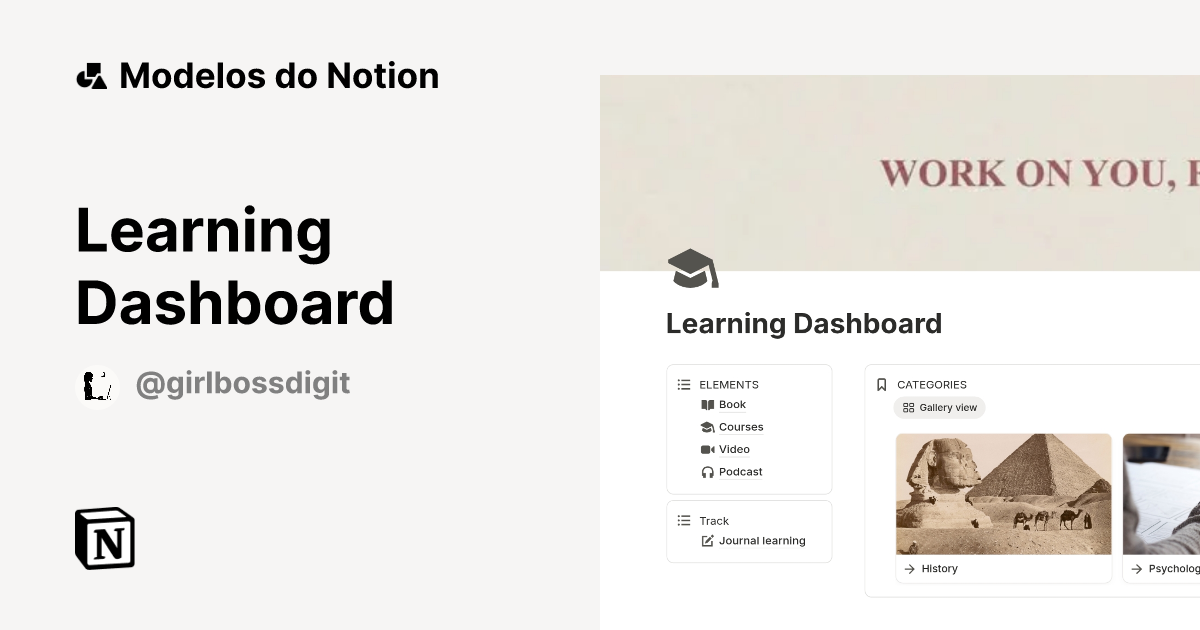 Learning Dashboard Modelo por GirlBossDigit | Marketplace do Notion