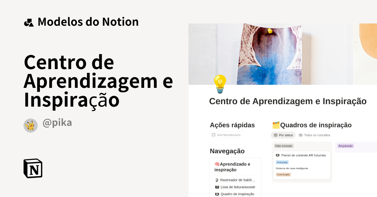 Learning & Inspiration Hub Modelo por Pika | Marketplace do Notion